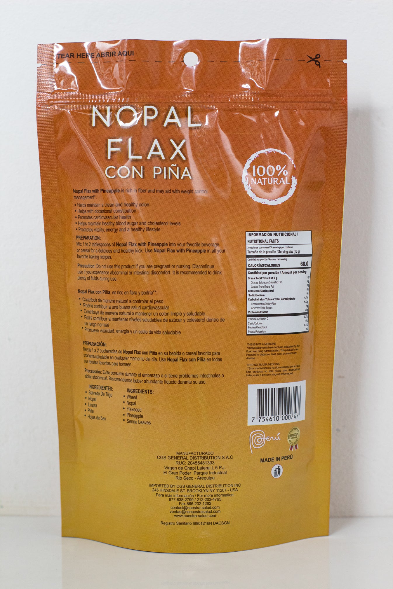 Nopal Flax Plus Pineapple Flaxseed Fiber Senna Colon Cleanser (454g ...